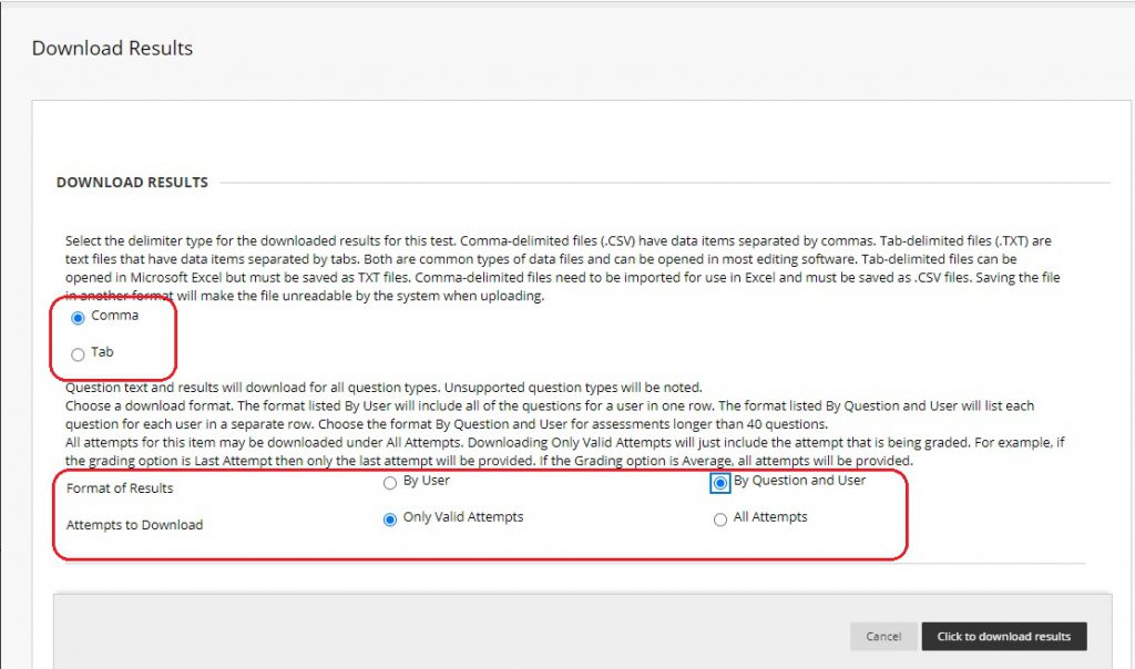How to Download Test and Survey Results – AUC Learning Management Systems